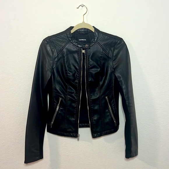 Express | Jackets & Coats | Fitted Express Denim Pleather Jacket | Poshmark